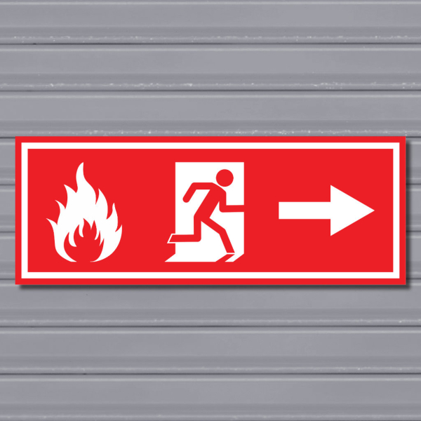 Emergency Fire Exit Sign – (Wide, Red, Fire 2, Run Right, Arrow) - Gozo ...