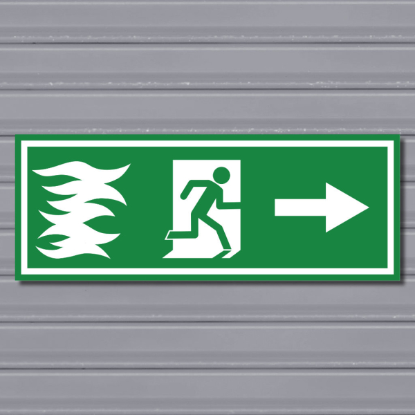 Emergency Fire Exit Sign – (Wide, Green, Fire 1, Run Right, Arrow ...