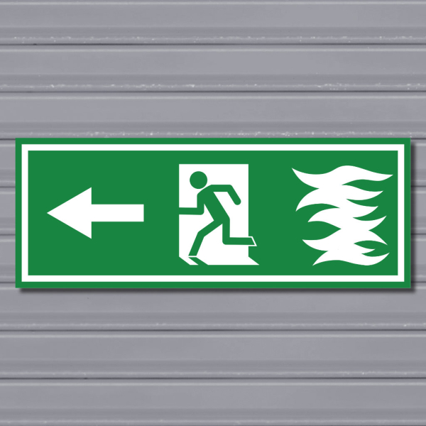 Emergency Fire Exit Sign – (Wide, Green, Fire 1, Run Left, Arrow ...