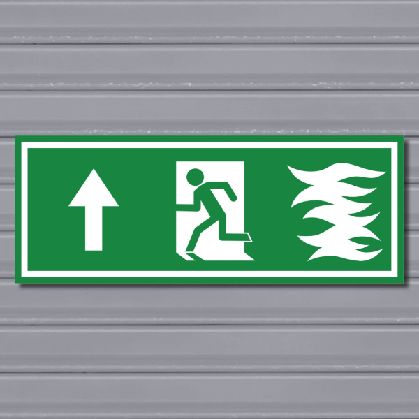 Emergency Fire Exit Sign – (Wide, Green, Fire 1, Run Left-Up, Arrow ...