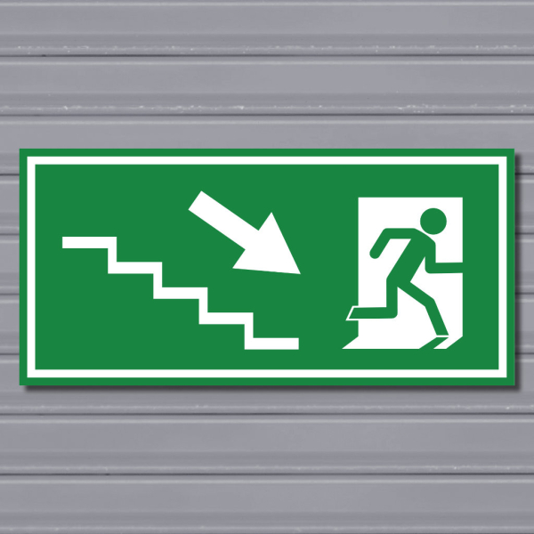 Emergency Exit Sign – (Green, Run Right-Down, Arrow & Stairs) - Gozo ...