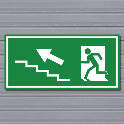 Emergency Exit Sign – (Green, Run Left-Up, Arrow & Stairs) - Gozo ...