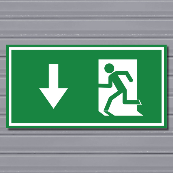 Emergency Exit Sign – (Green, Run Left-Down, Arrow) - Gozo Graphics ...