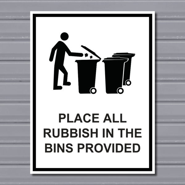 Place All Rubbish in the Bins Provided – Waste Disposal Sign - Gozo ...
