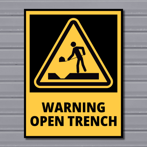 Warning Open Trench – Hazard Safety Sign - Gozo Graphics | Canvas ...